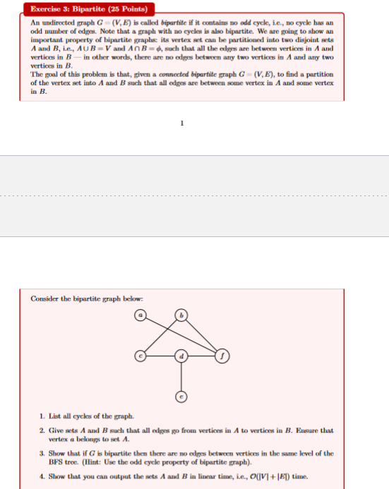 Solved Exercise 3: Bipartite (25 ﻿Points)An undirectod graph | Chegg.com
