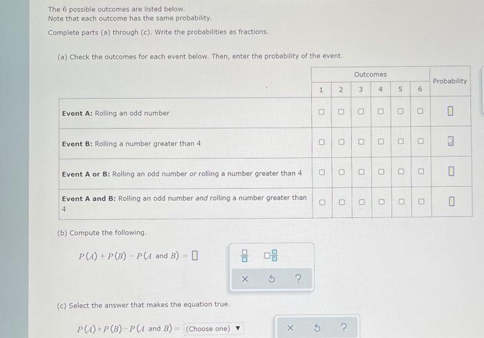Solved The 6 possible outcomes are listed below. Note that | Chegg.com