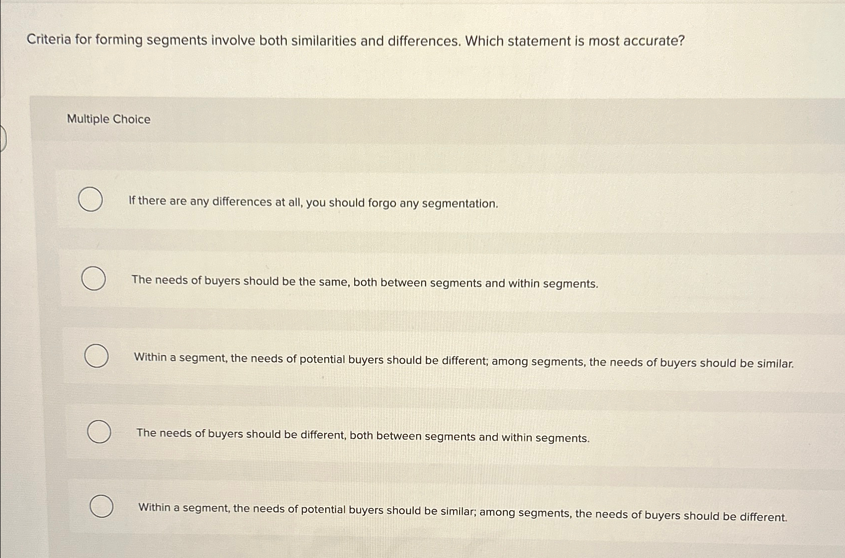 Solved Criteria for forming segments involve both | Chegg.com