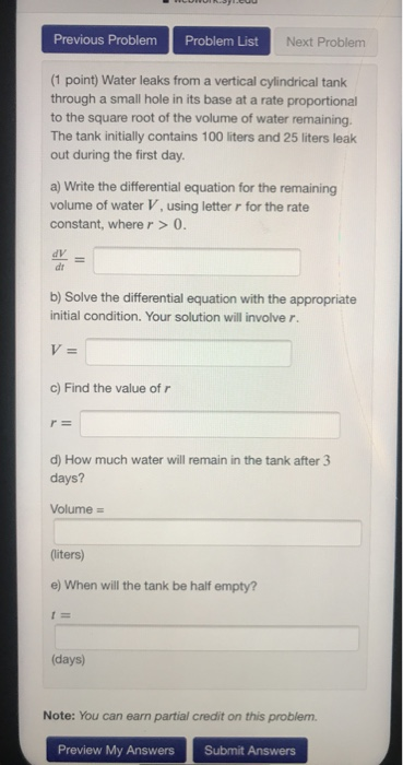 Solved Previous Problem Problem List Next Problem (1 point) | Chegg.com
