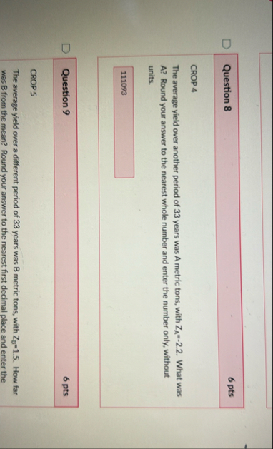 Solved Question 86 ﻿ptsCROP 4The average yield over another | Chegg.com