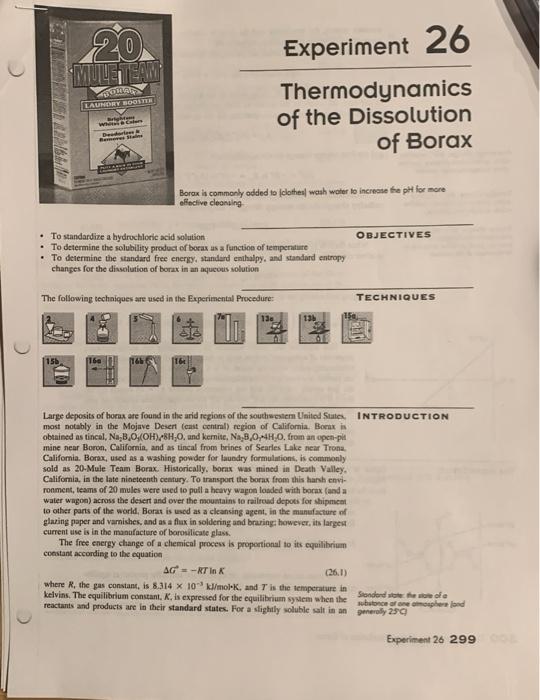 Experiment 26 Report Sheet Thermodynamics of the | Chegg.com