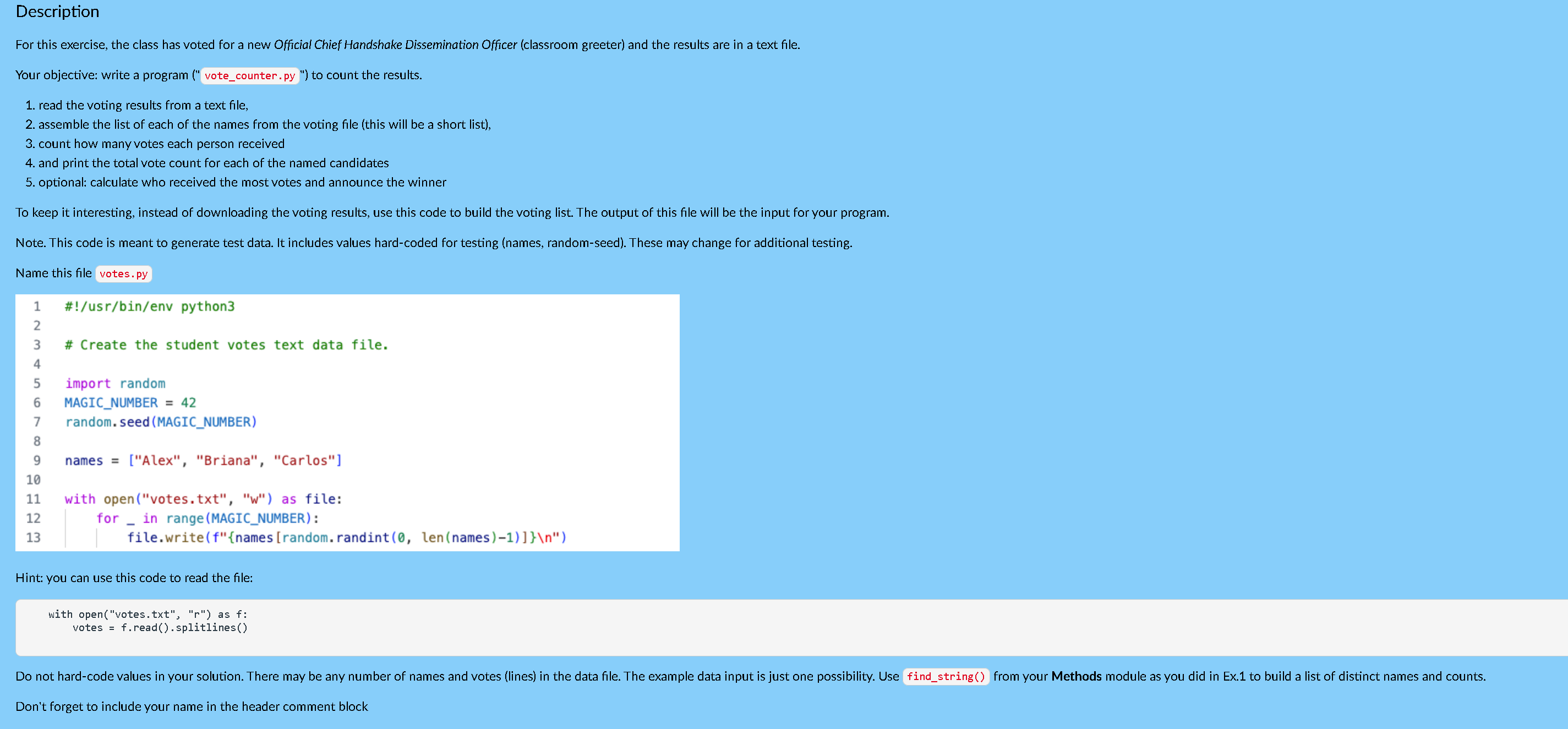 Solved how do I apprach making the vote_counter.py | Chegg.com