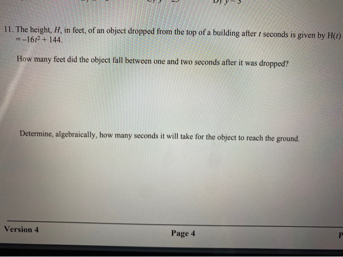 Solved 11 The Height H In Feet Of An Object Dropped From