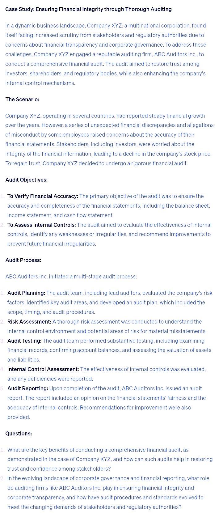 Solved Case Study: Ensuring Financial Integrity through | Chegg.com