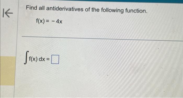 Solved Find all antiderivatives of the following function. | Chegg.com