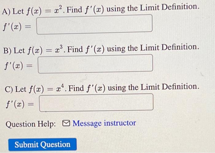 Solved Let f(x) = 7V2. A) Find f'(a) using the Limit | Chegg.com