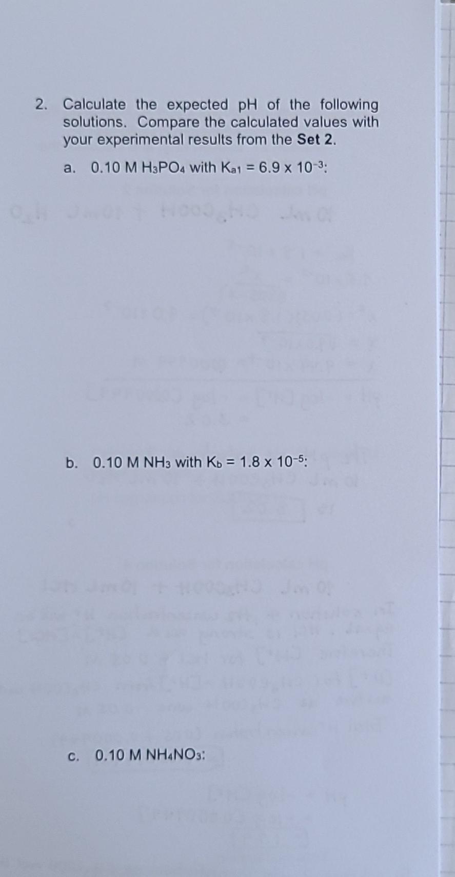 2. Calculate the expected pH of the following | Chegg.com