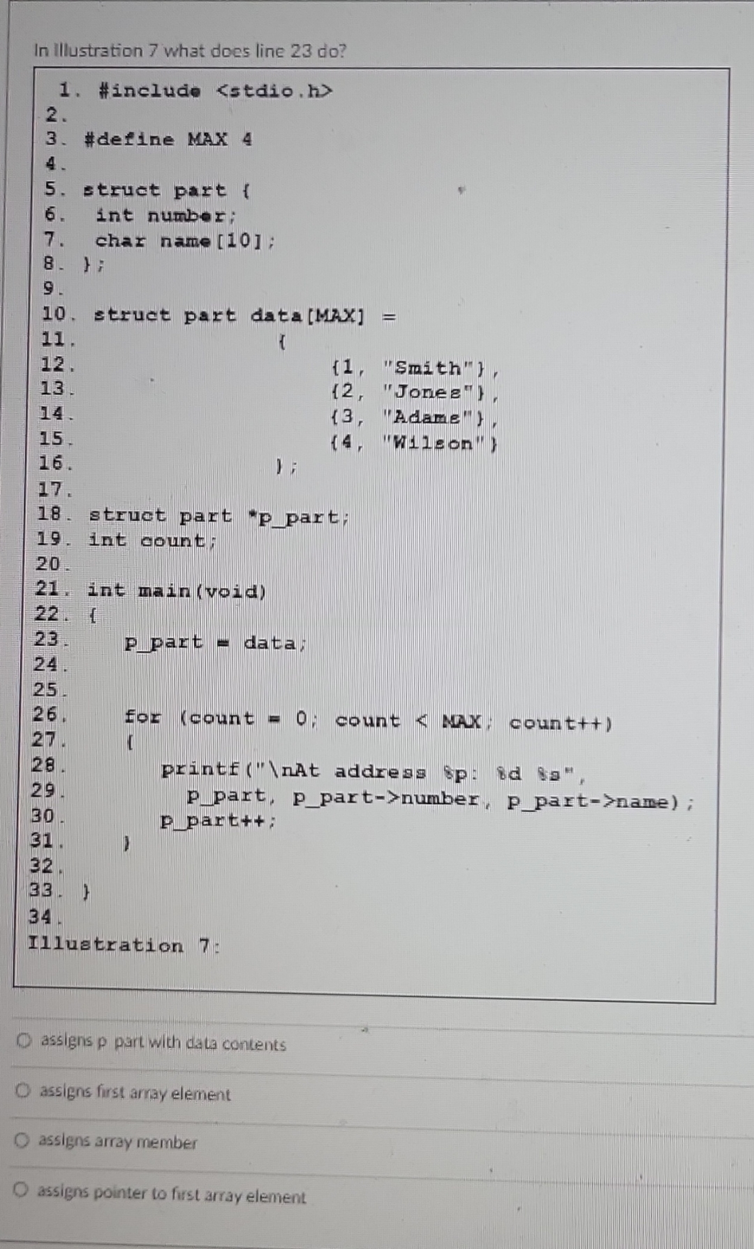 Solved In Illustration 7 ﻿what does line 23 ﻿do?assigns p | Chegg.com