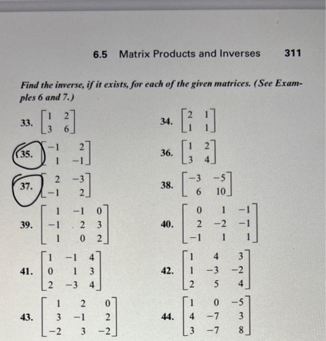 Solved Find the inverse, if it exists, for each of the given | Chegg.com