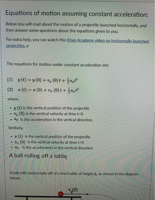 Solved Equations of motion assuming constant acceleration: | Chegg.com