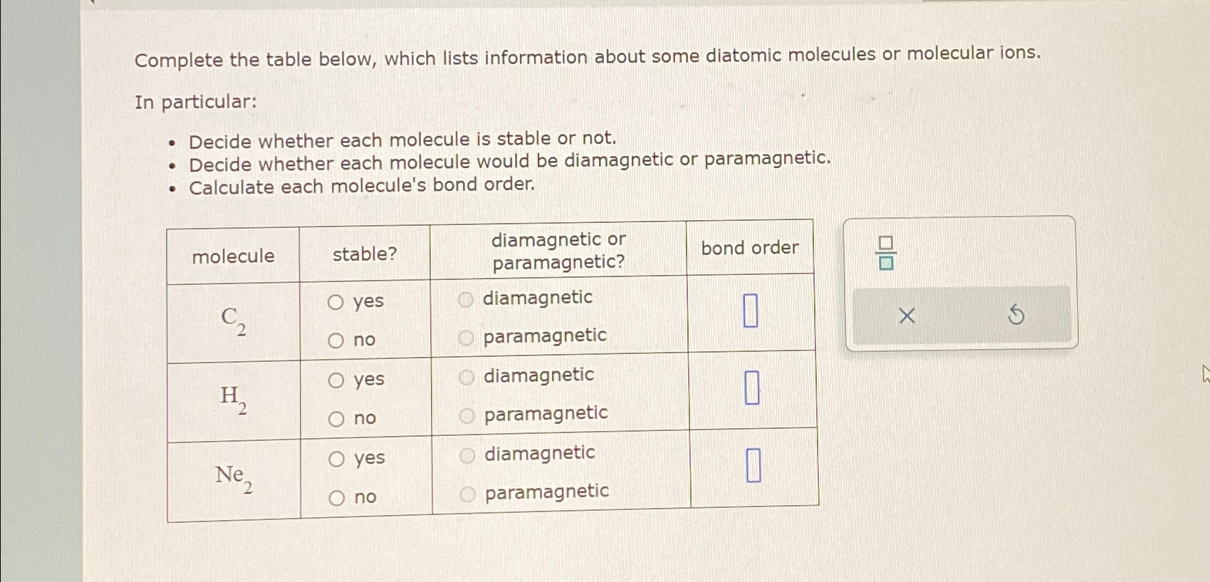 Complete the table below, which lists information | Chegg.com