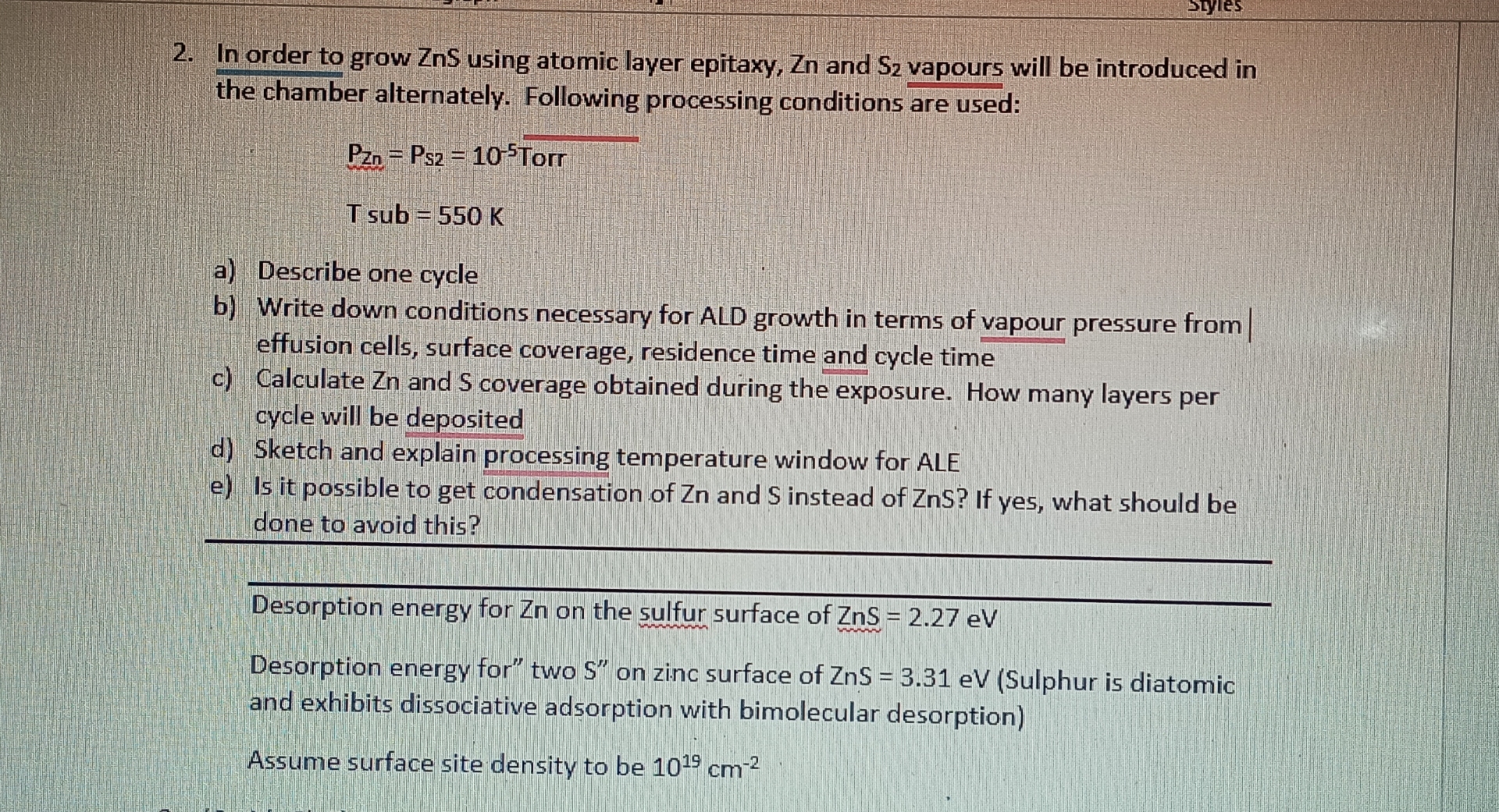 Solved In order to grow ZnS ﻿using atomic layer epitaxy, Zn | Chegg.com