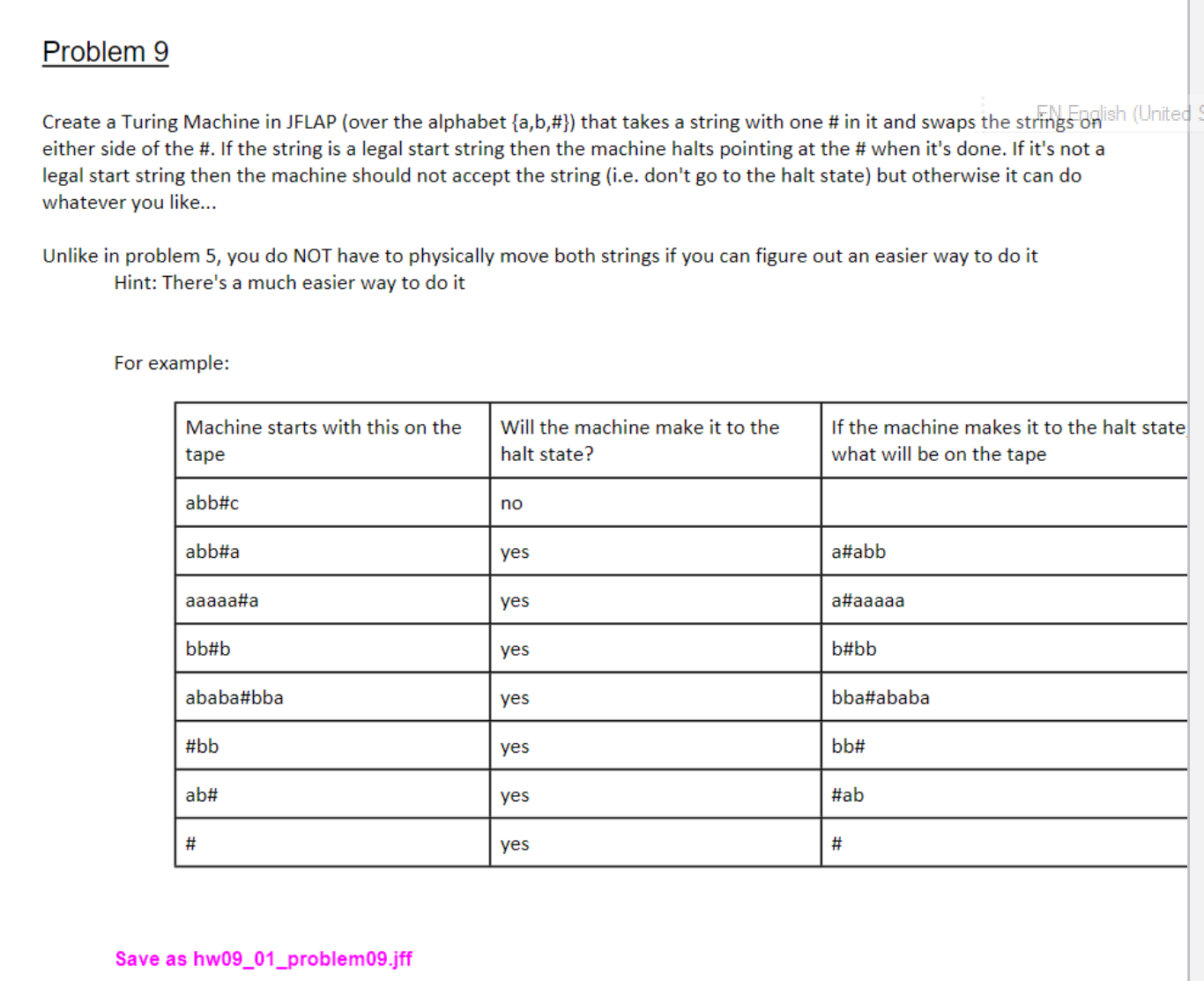 Solved Problem 9Create a Turing Machine in JFLAP (over the | Chegg.com