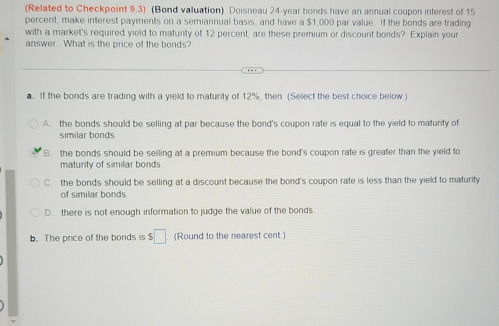 Solved (Related to Checkpoint 9.3) (Bond valuation) Doisneau | Chegg.com