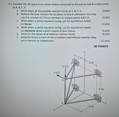 Solved 4.) ﻿Consider the 3D space-truss shown below | Chegg.com
