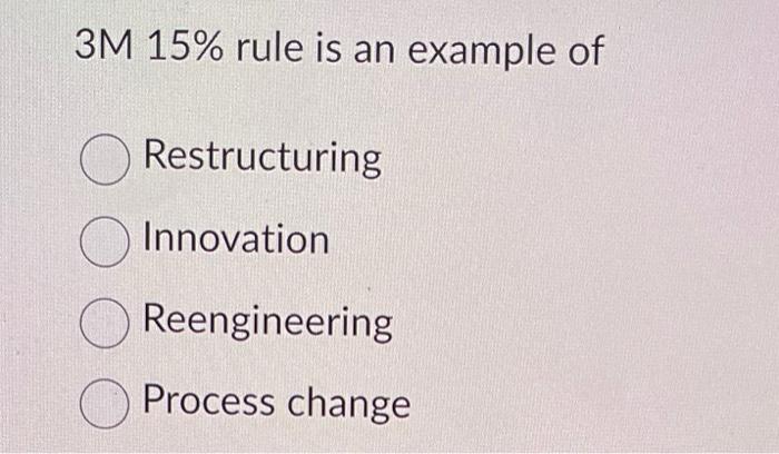 Solved 3M15% rule is an example of Restructuring Innovation | Chegg.com