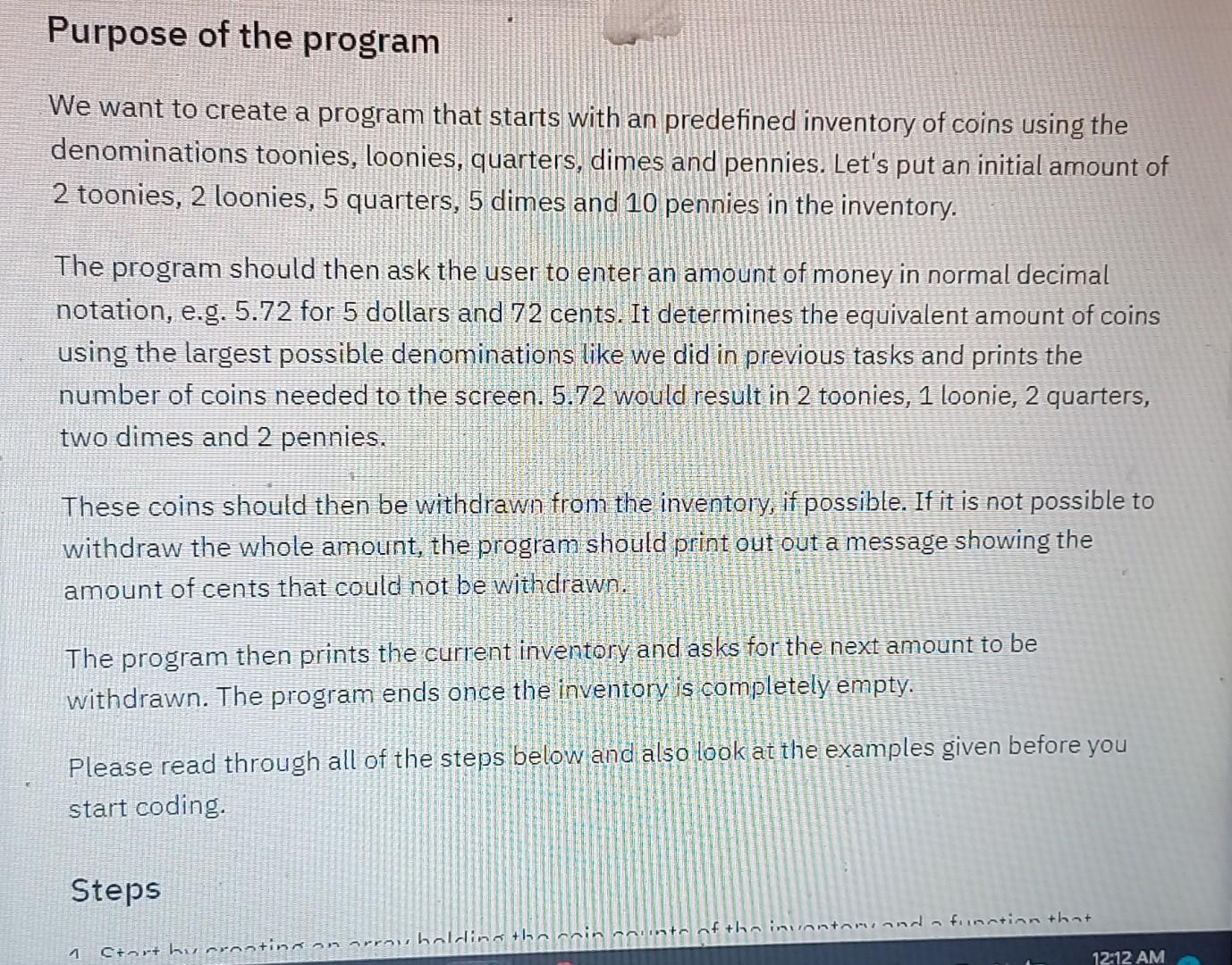 Solved \#include estdio.h> 6 7. // Change denominations 8 | Chegg.com