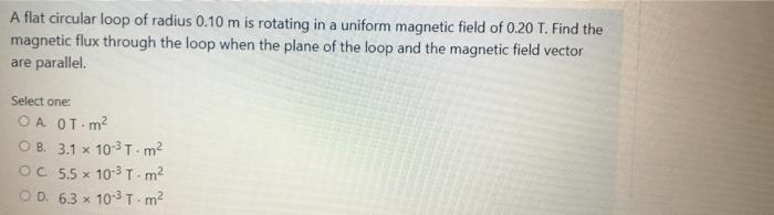 Solved A flat circular loop of radius 0.10 m is rotating in | Chegg.com