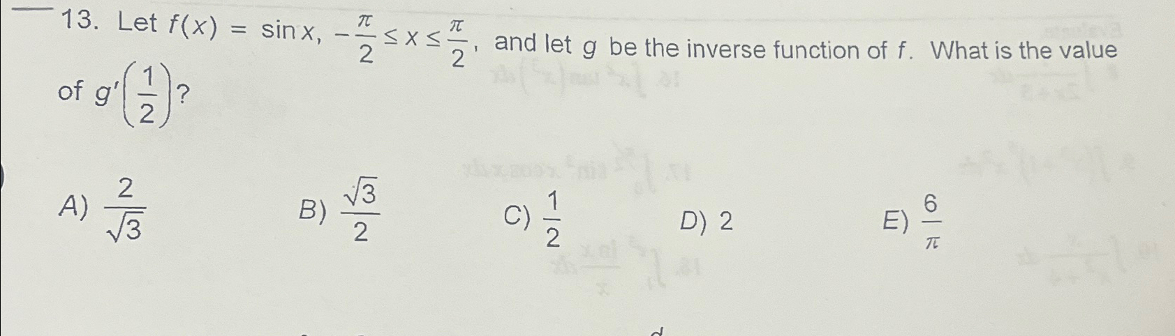 Solved Let f(x)=sinx,-π2≤x≤π2, ﻿and let g ﻿be the inverse | Chegg.com