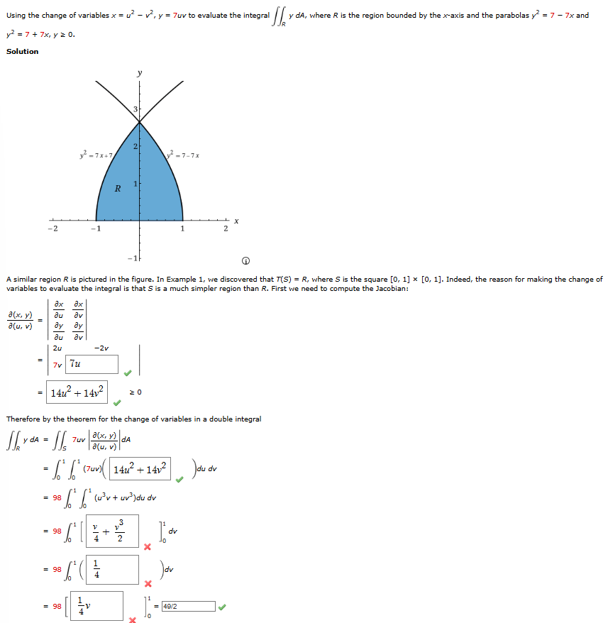 Solved Using the change of ﻿variables x=u2-v2,y=7uv to | Chegg.com