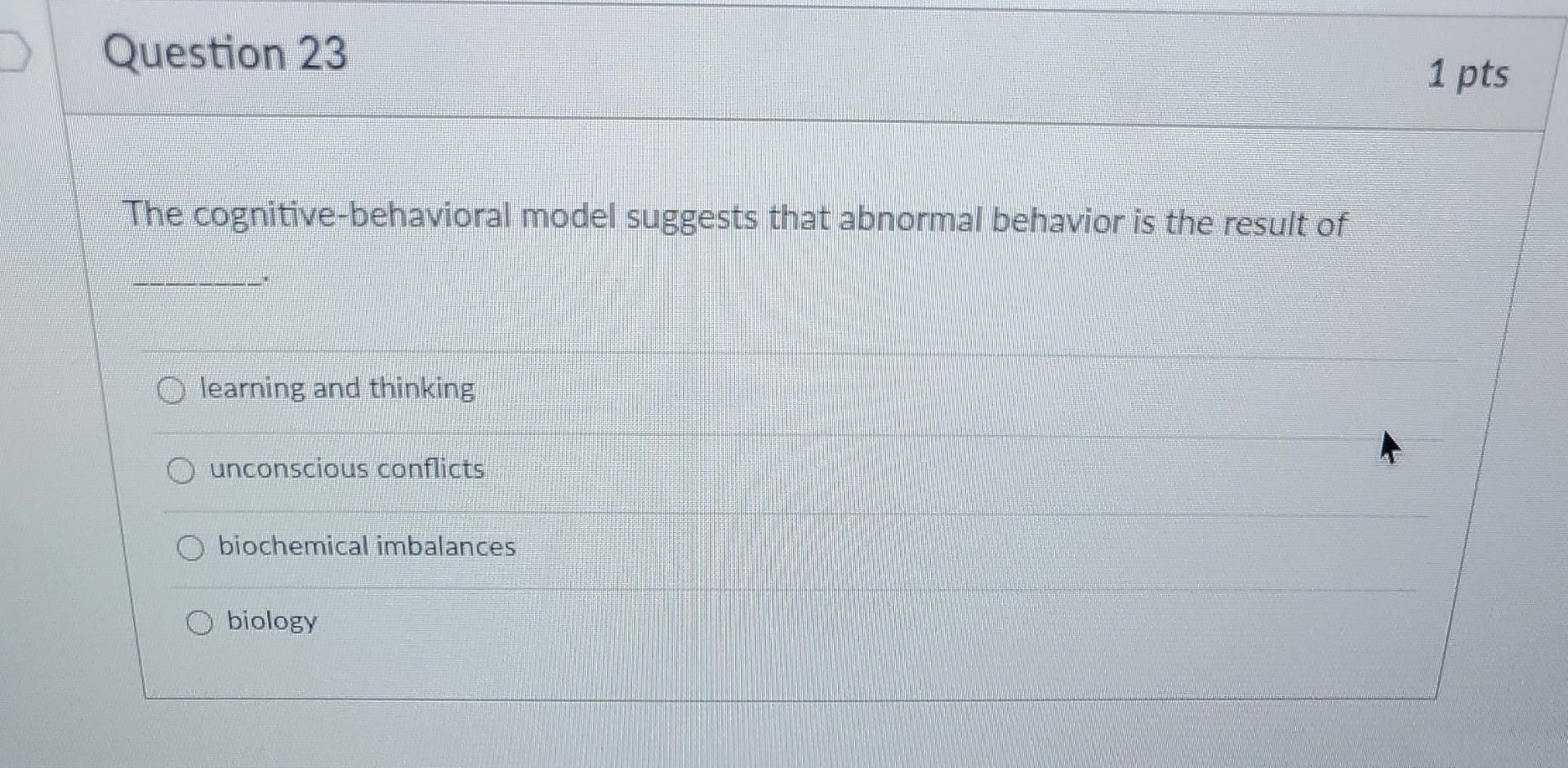 Solved The cognitive-behavioral model suggests that abnormal | Chegg.com