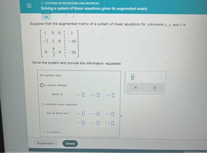 Solved Suppose that the augmented matrix of a system of | Chegg.com