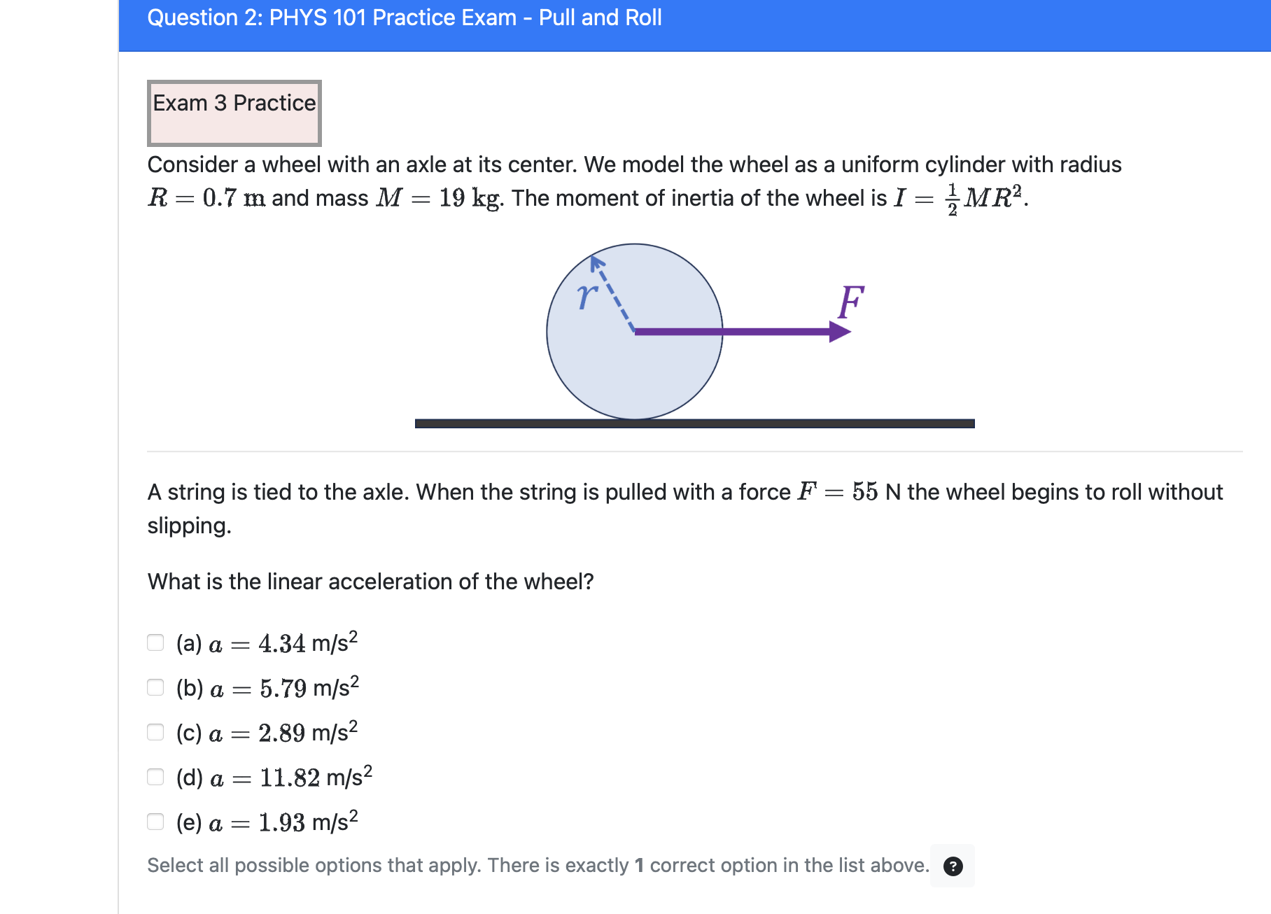Solved Exam 3 ﻿PracticeConsider a wheel with an axle at its | Chegg.com