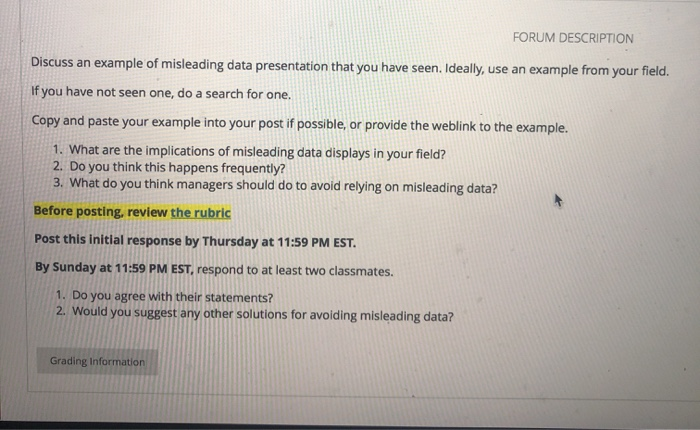 Solved FORUM DESCRIPTION Discuss an example of misleading | Chegg.com