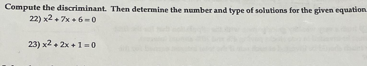 Solved Compute the discriminant. Then determine the number | Chegg.com