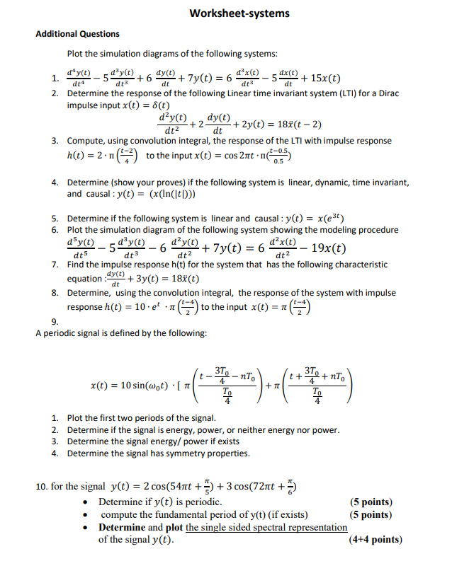 Worksheet-systemsAdditional QuestionsPlot the | Chegg.com