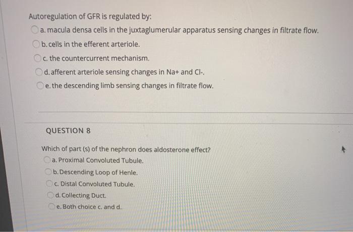 Solved How would you decrease GFR? a. constrict the afferent | Chegg.com