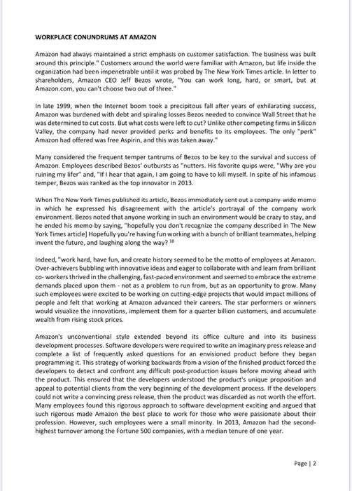 Solved Base on Casestudy: Amazon as an employer (2016) By | Chegg.com