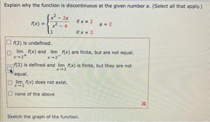 Solved Explain why the function is discontinuous at the | Chegg.com