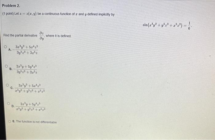 Solved (1 point) Let z=z(x,y) be a continuous function of x | Chegg.com
