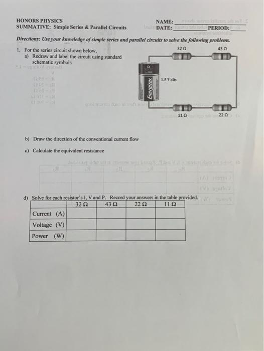 Solved HONORS PHYSICS NAME: SUMMATIVE: Simple Series & | Chegg.com