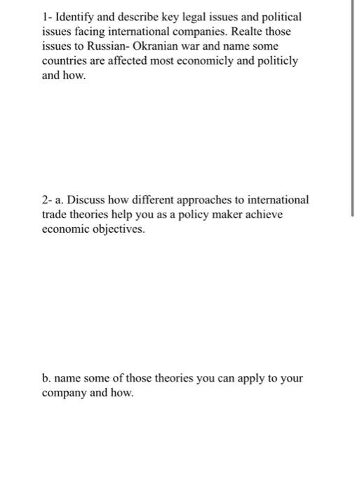 Solved 1- Identify and describe key legal issues and | Chegg.com