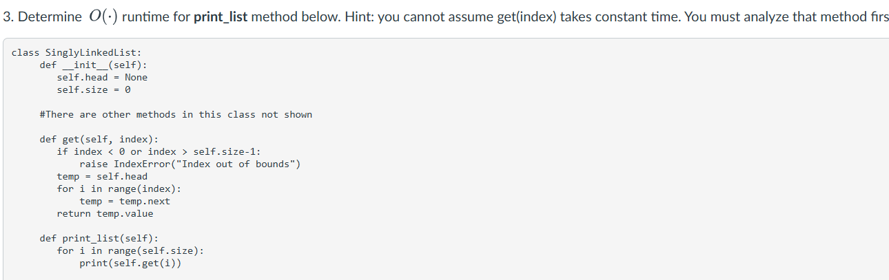Solved 3. ﻿Determine \( ﻿O(\cdot) \) ﻿runtime for print_list | Chegg.com