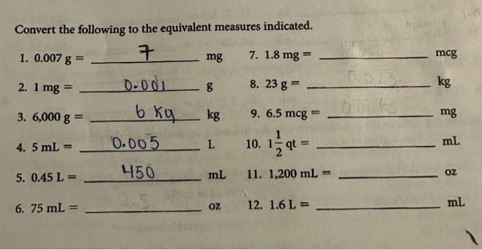 Solved Convert the following to the equivalent measures | Chegg.com