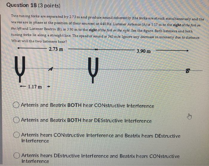 Solved Question 18 (3 points) Two tuning forks are separated | Chegg.com