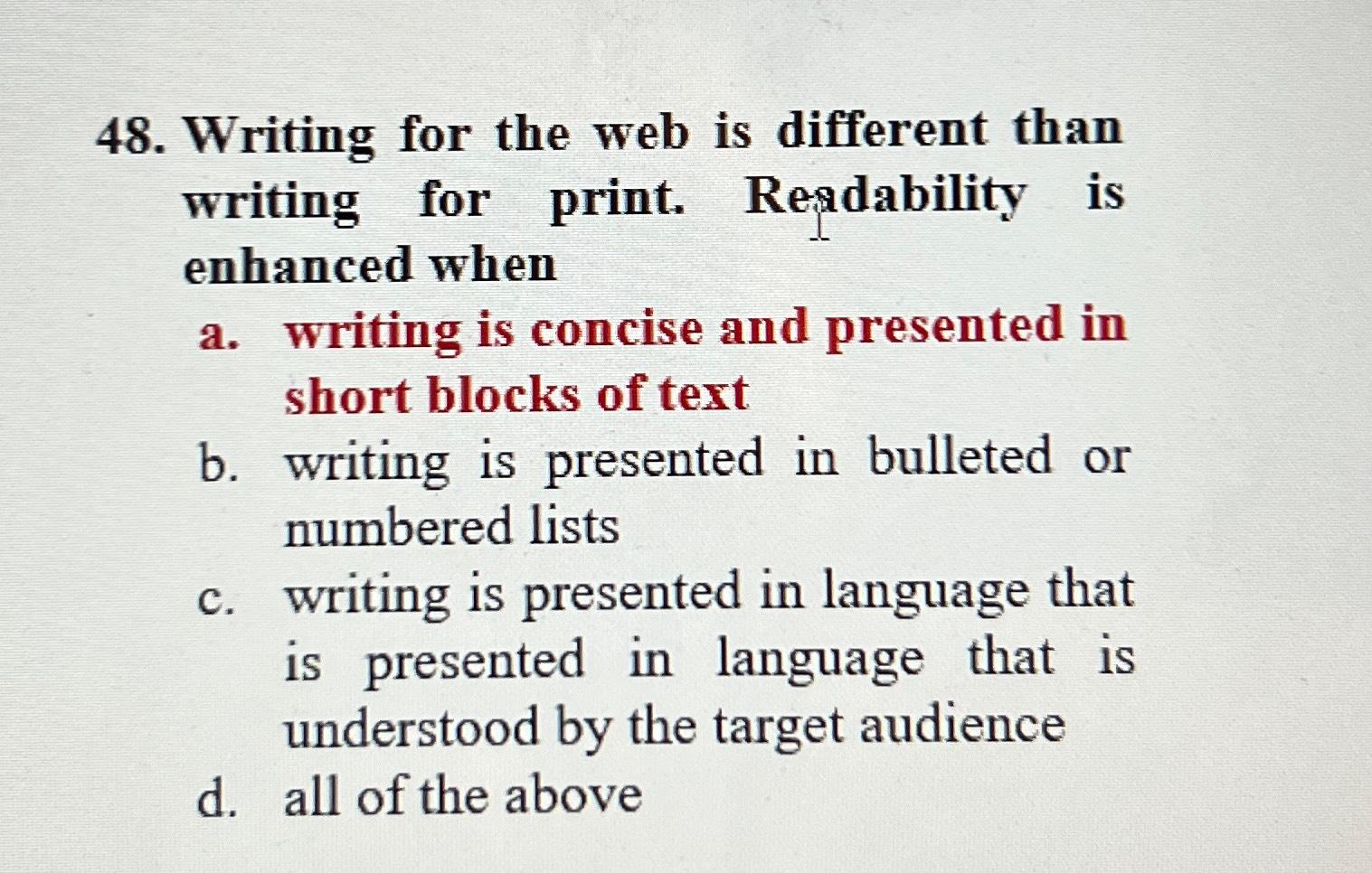 Solved Writing for the web is different than writing for | Chegg.com