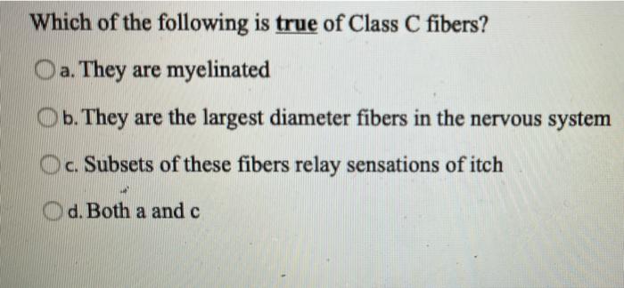 Solved Which of the following is true of Class C fibers? Oa. | Chegg.com