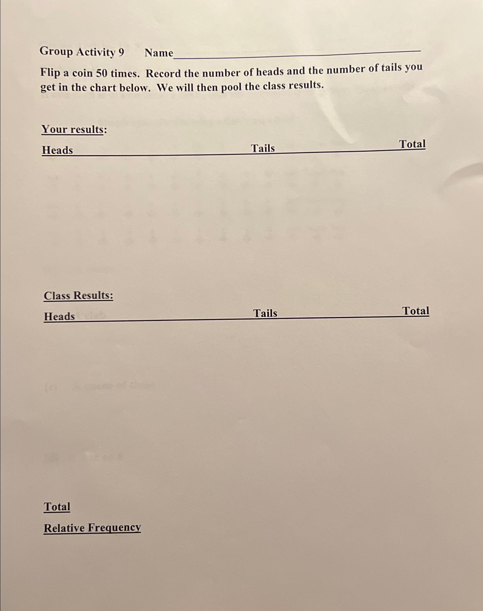 Solved Group Activity 9 ﻿NamıFlip a coin 50 ﻿times. Record | Chegg.com
