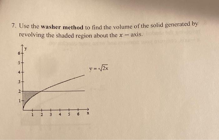Solved 7. Use the washer method to find the volume of the | Chegg.com
