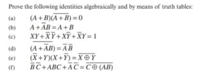 Solved Prove the following identities algebraically and by | Chegg.com