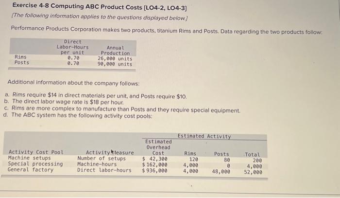 Solved Exercise 4-8 Computing ABC Product Costs [LO4-2, | Chegg.com