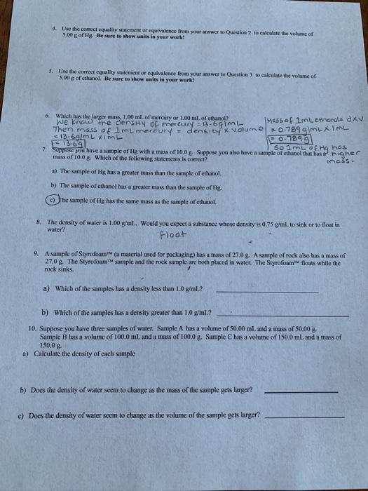 Solved 4. Use the correct equality statement or equivalence | Chegg.com