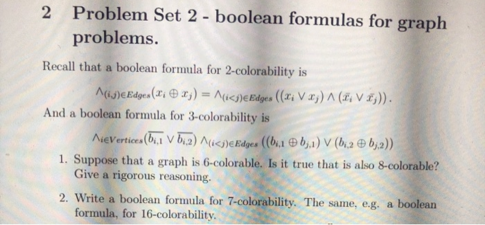 Solved 2 Problem Set 2 Boolean Formulas For Graph