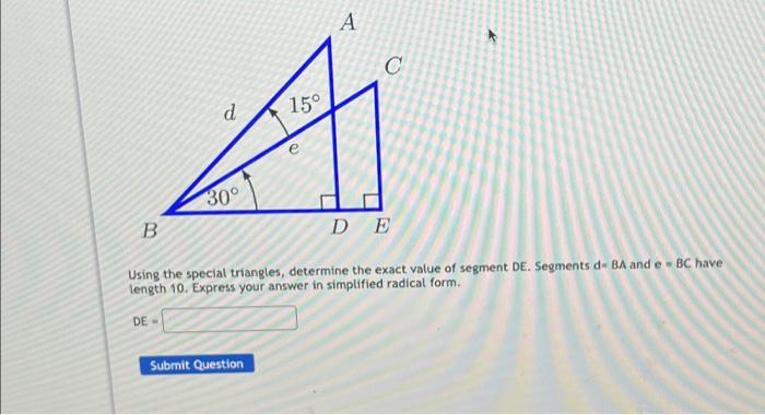 Solved Using the special triangles, determine the exact | Chegg.com