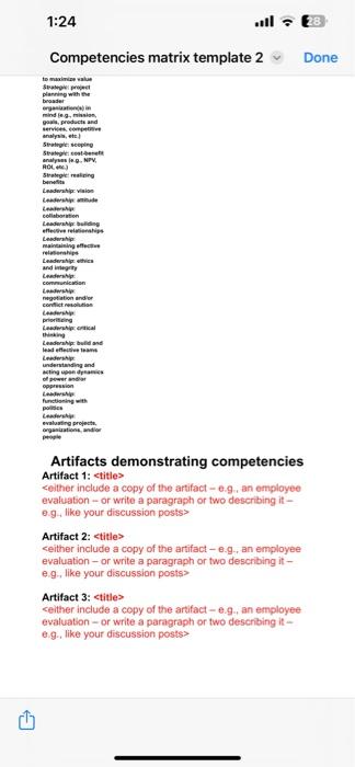 Competencies matrix Instructions: 1. In the table | Chegg.com